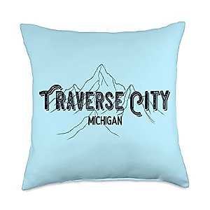 Midwest Michigan Shirts and Michigan Gifts Traverse City Michigan Gift for Midwest Locals and Lovers Throw Pillow, 18x18, Multicolor