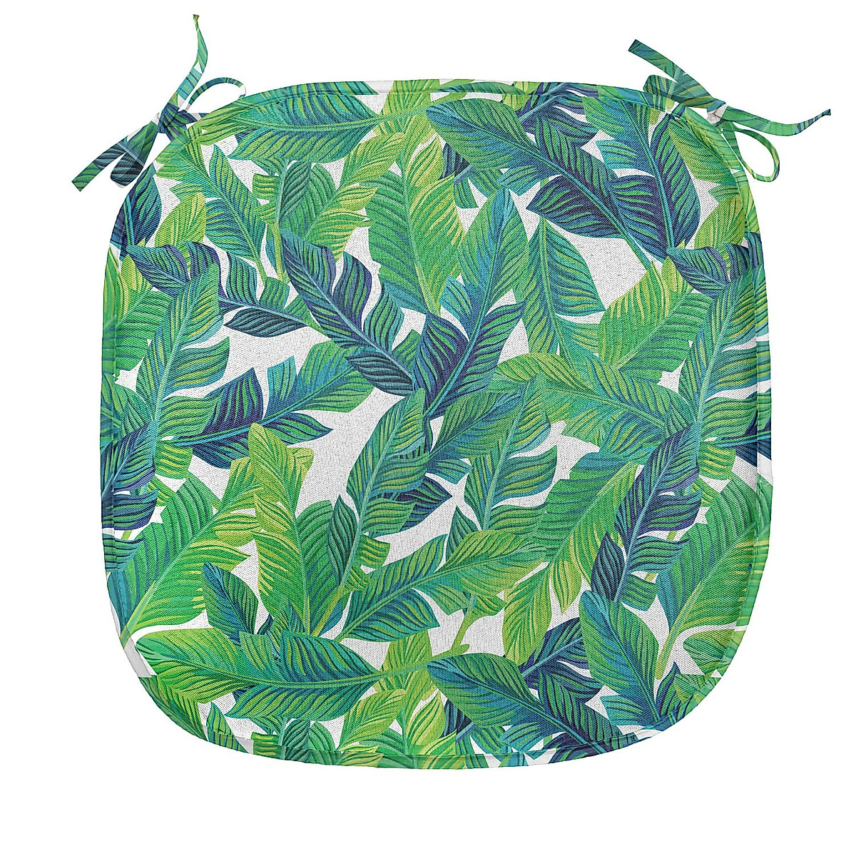 Ambesonne Banana Leaf Chair Seating Cushion Set of 8, Green Leaves of a Tropical Tree Brazilian Jungle Island Vegetation Art, Anti-Slip Seat Padding for Kitchen & Patio, 16"x16", White and Green