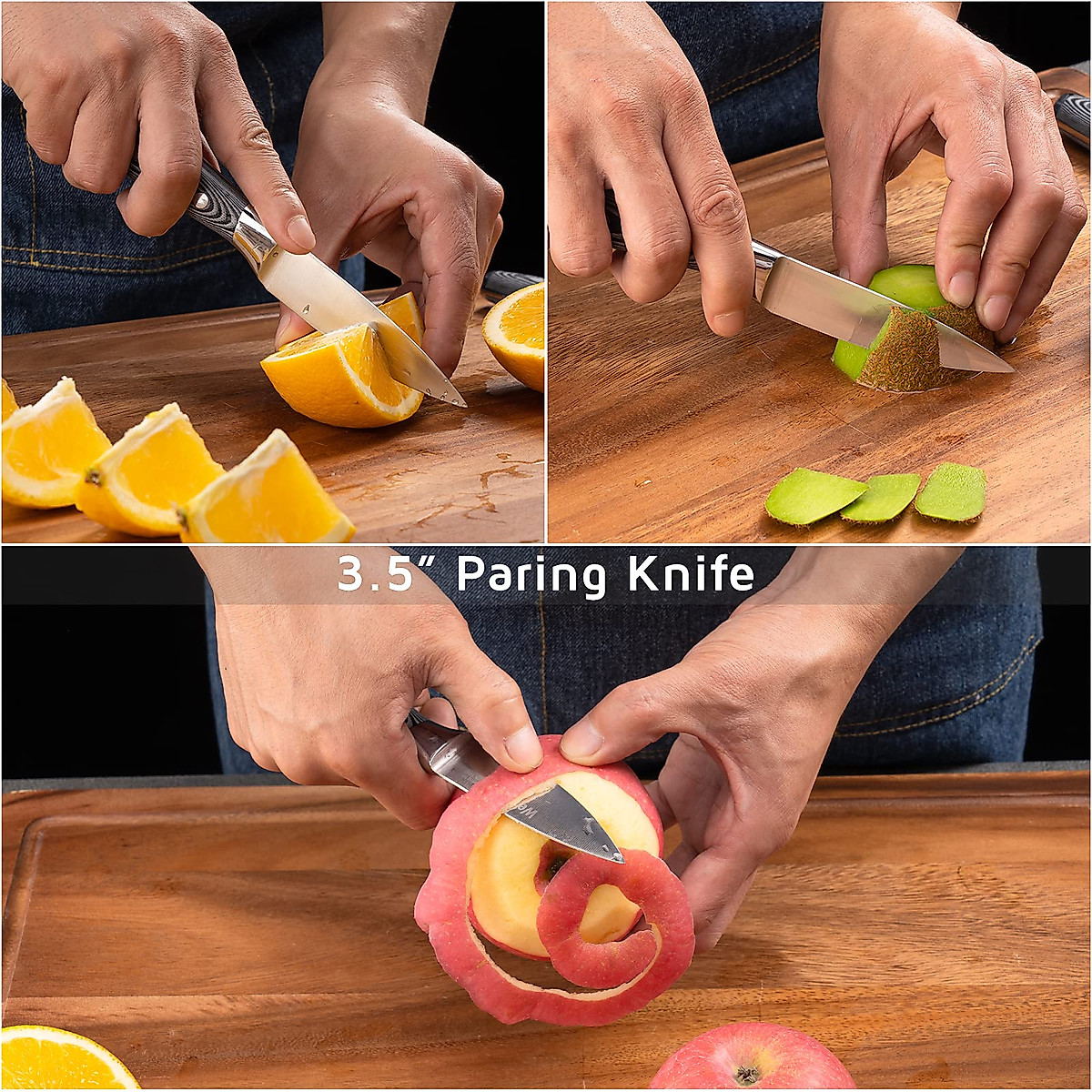 WELLSTAR Kitchen Knife Set 3 Piece, Razor Sharp German Steel Forged Blade with Professional G10 Handle, Chef Utility Paring Knife Well Balanced Cutlery Set for Cutting Chopping and Dicing - Gift Box