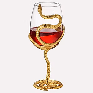 Stemmed Snake Wine Glass | SINGLE | 19oz Spooky Reptile Glasses 10" H, Gifts, Skeleton Gifts, Skeleton Decor, Spooky Wine Gift Set, Perfect for Themed Parties (Gold)