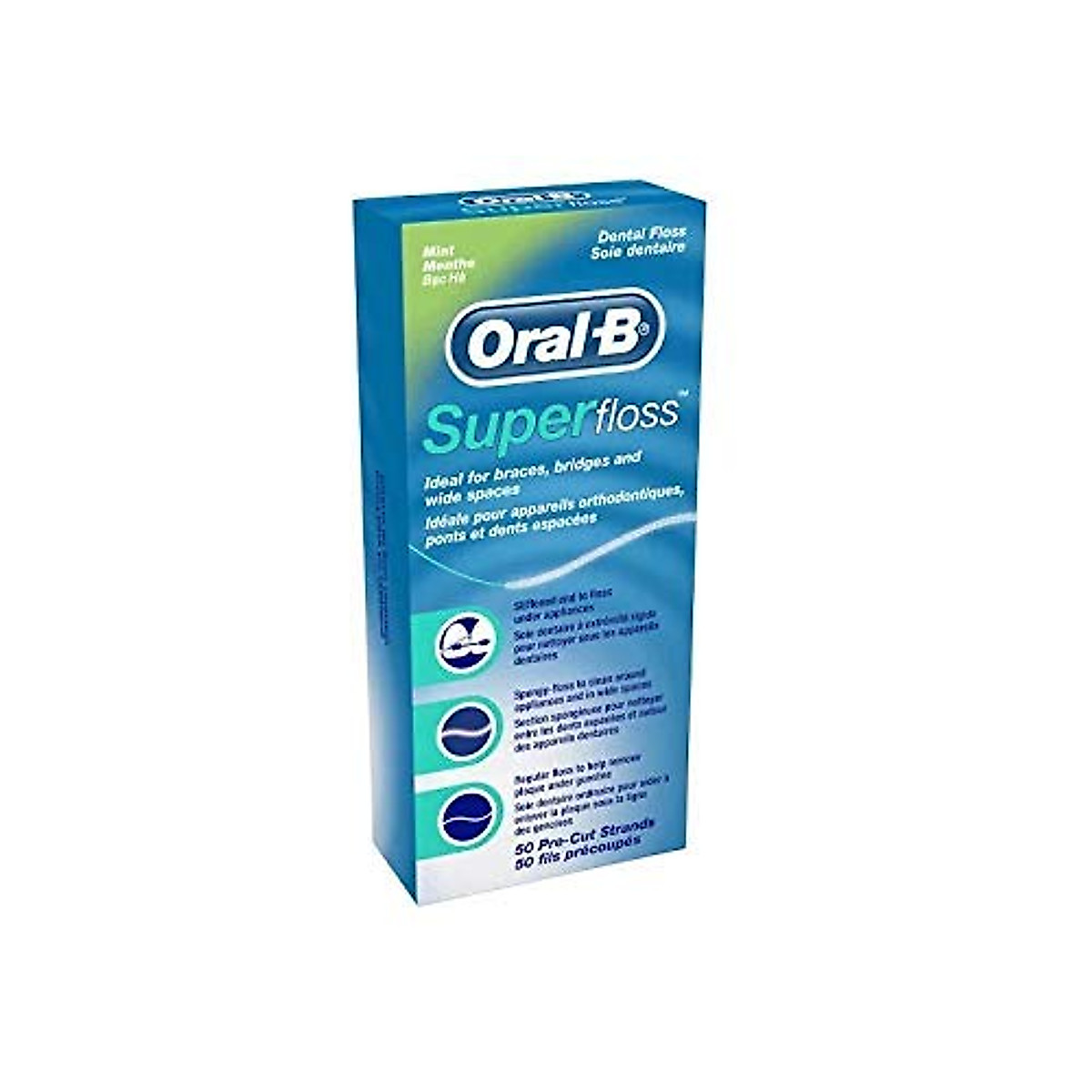 Oral-B Super Floss Mint Dental Floss for Braces Bridges - 50 Strips (Pack of 6)