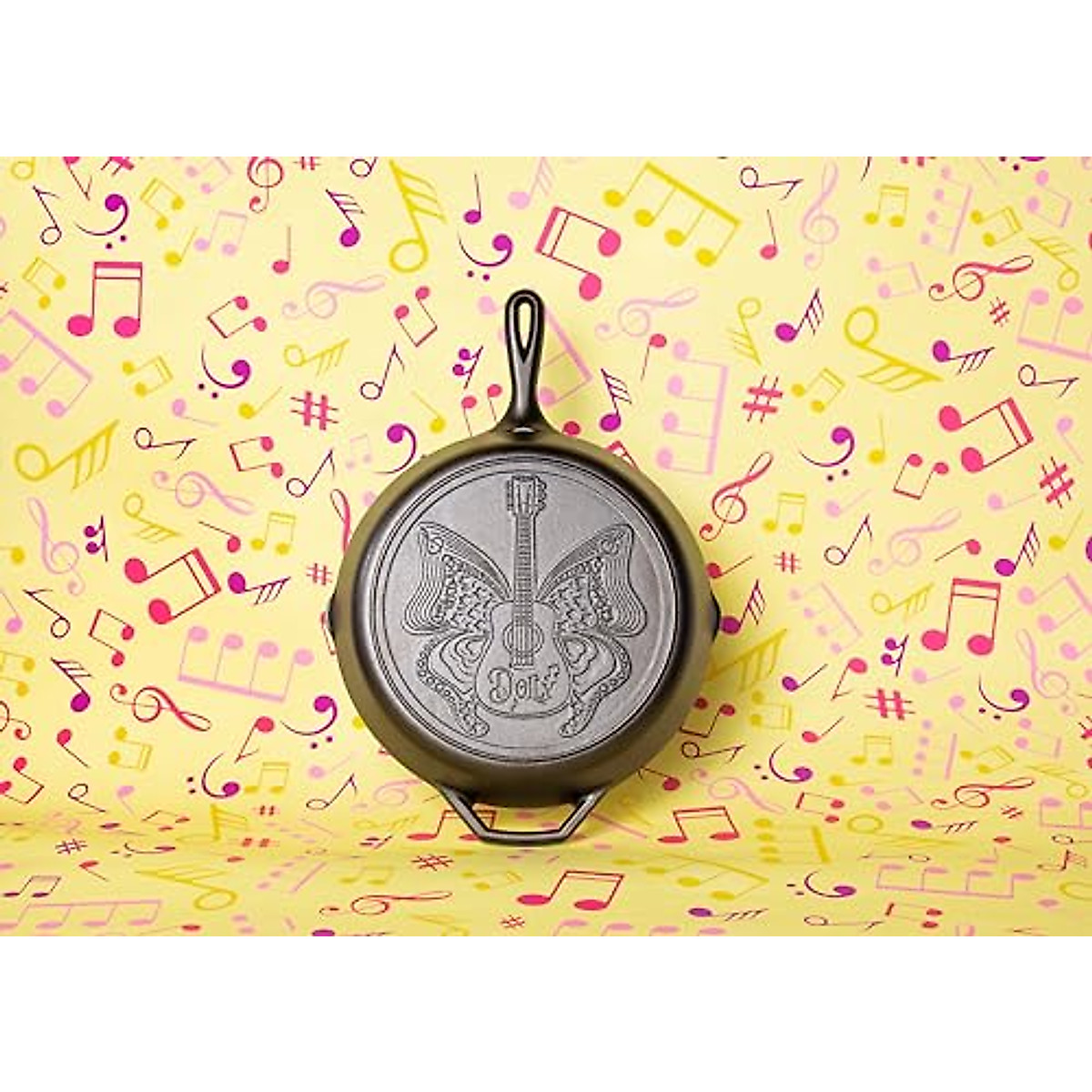 Lodge 12 Inch Dolly Parton Pre-Seasoned Cast Iron Stamped Skillet - Signature Teardrop Handle - Use in the Oven, on the Stove, on the Grill, or Over a Campfire, Black