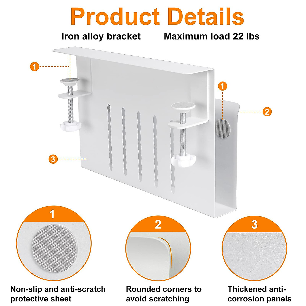 LUKETURE Desk Side Storage, Under Desk Storage, Steel Desk Hanging Organizer, Laptop Holder, with Pen Holder, No Drill Side Desk Organizer, Desk Storage Holder for Office and Home (White 1 Tier)