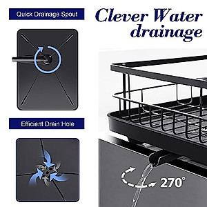 TOOLF Dish Drying Rack - Multifunctional Dish Rack for Kitchen Counter - Compact Dish Drainer with Cutlery & Cup Holders,Black
