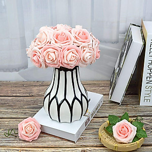 DerBlue 60pcs Artificial Roses Flowers Real Looking Fake Roses Artificial Foam Roses Decoration DIY for Wedding,Arrangements Party Home Decorations