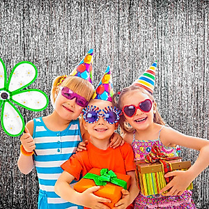 BTSD-home Silver Foil Fringe Curtain, Metallic Photo Booth Backdrop Tinsel Door Curtains for Wedding Birthday Bridal Shower Baby Shower Bachelorette Christmas Party Decorations(4 Pack, 8ft x 3ft)