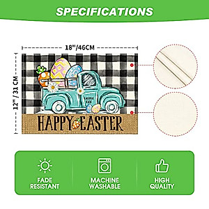 Artoid Mode Buffalo Plaid Carrot Egg Truck Daisy Happy Easter Placemats Set of 4, 12x18 Inch Seasonal Table Mats for Party Kitchen Dining Decoration