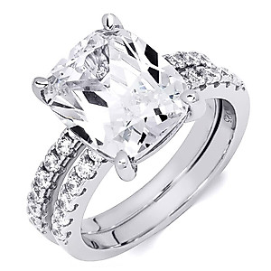 7 Carat Bridal 2 pcs Wedding Ring Set Cushion Cut Solid Sterling Silver Size-9