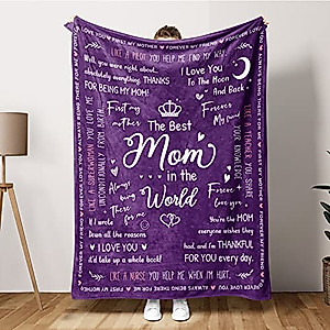 BeneCharm Gifts for Mom, Mothers Day Blanket Gifts for Mom 60"x50" - Mom Birthday Gifts from Daughter Son, I Love You Mom Gifts Soft Cozy Throw Blanket (Purple)