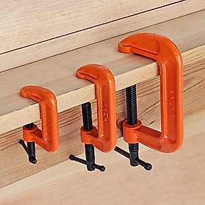 PONY Malleable Iron C-Clamp Set, 3-Piece, (1", 2", 3") Orange
