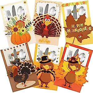 Thanksgiving Cutlery Holder Set Thanksgiving Turkey Utensil Silverware Holder Fall Autumn Party Table Decoration 24 Pcs