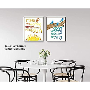 SEOLLX Watercolor Birds Inspirational Quote Art Print，Three little Birds Wall Art Set of 3（ 8 x10 ）Posters Don't Worry, Every Little Thing is Gonna be Alright,Motivational Typography Saying with Birds Canvas Wall Art Printing for Office Classroom Decor