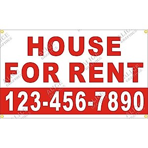 Alice Graphics 28" X 46" Custom Printed HOUSE FOR RENT Banner Sign with Your Phone Number (Design #2), Existing Text Change Available (Optional)