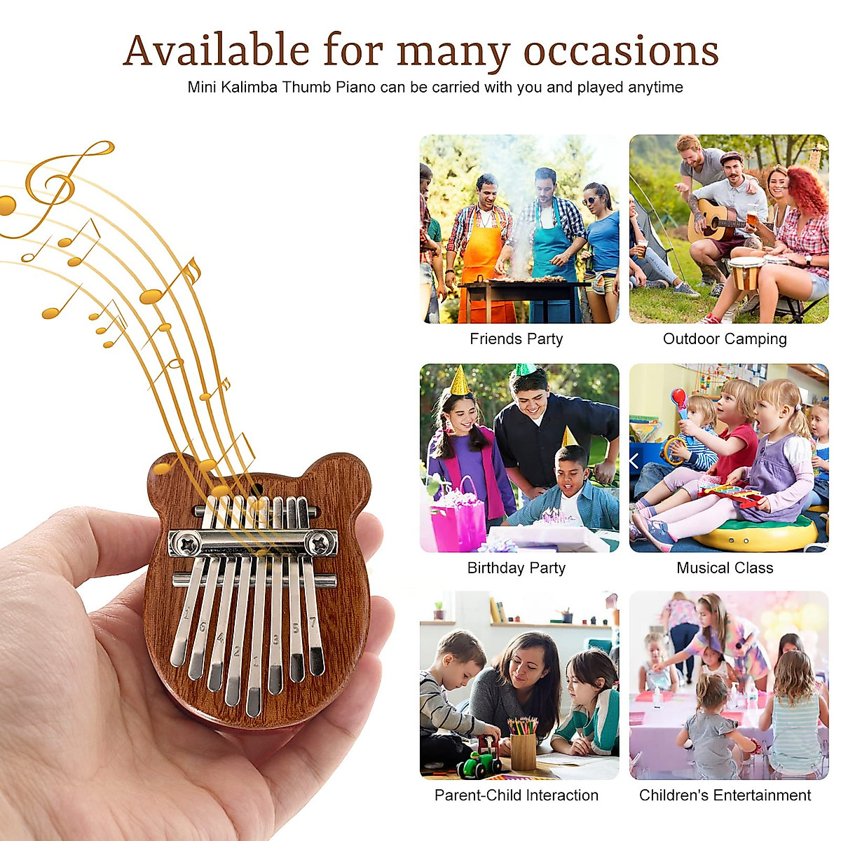 Mini Thumb Piano, 8 Key Mini Kalimba Finger Piano, Portable Marimba Musical Thumb Piano with Lanyard, Solid Wood Musical Good Accessory Pendant Finger Piano Gift for Kids & Adults Beginners (Bear)