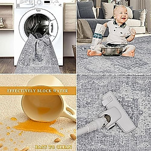 Area Rug for Bedroom, 8 x 10 Feet Indoor Soft Fluffy Large Carpet with Low Shaggy for Bedroom Dining Room Home Office Decor Under Kitchen Table Washable Yellow Black Gray Geometric Stripes