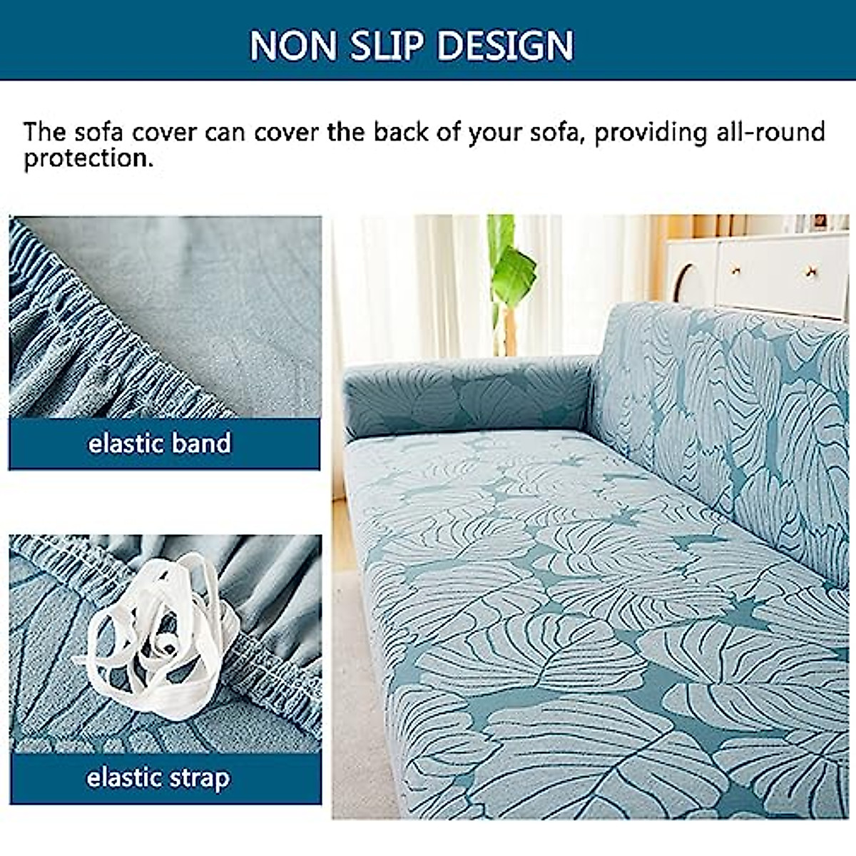 GUYIRT Sofa Slipcovers 3 Seater, Jacquard Couch Sofa Cover, Form Fit Slip Resistant Universal Furniture Protector for Living Room-Blue-4 Seater 235-300cm