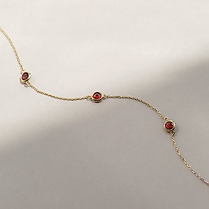GELIN 14k Solid Gold Ruby Station Bracelet for Women
