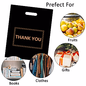Belinlen 100Pcs 12x15 Inch Thank You Bags for Small Business Plastic Retail Shopping Bags for Stores, Boutique, Party, Gift, Clothes, and More Reusable Plastic Thank You Bags (Black, 2.36mil Thickness)