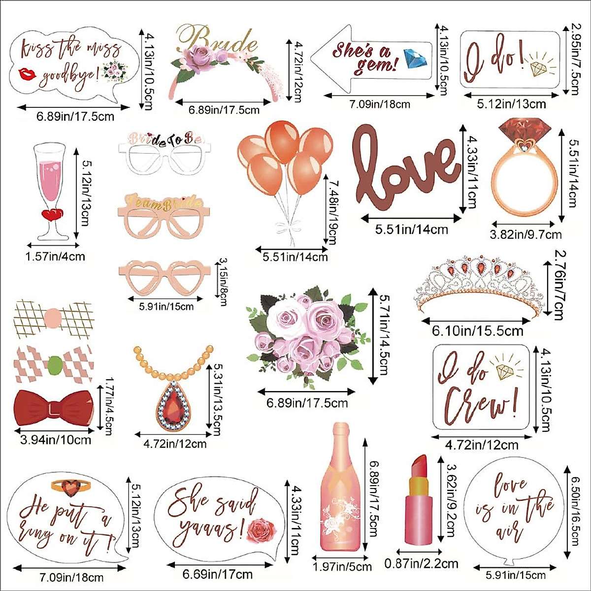 Aefavorite Bridal Shower Photo Booth Props - Rose Gold Bride to Be Photo Booth Props with Sticks for Girls Women,Wedding Engagement Party Decorations Supplies Favors