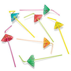 Prextex Umbrella Drinking Straws 200pcs - Flexible Straw, Bendable/Bendy Straws, Colored Long Plastic Straws, Disposable Plastic Straws, Colored Straws, Cocktail Straws, Umbrella Straws, Tumbler Straw