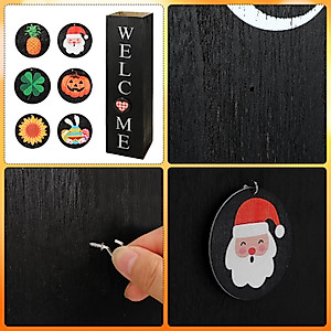 Barydat 30" Wooden Welcome Porch Sign for Front Door Decor Rustic Double Sided Box Shaped Welcome Home Sign Vase with 6 Interchangeable Wooden Hanging Accessories for Farmhouse Yard (Black)