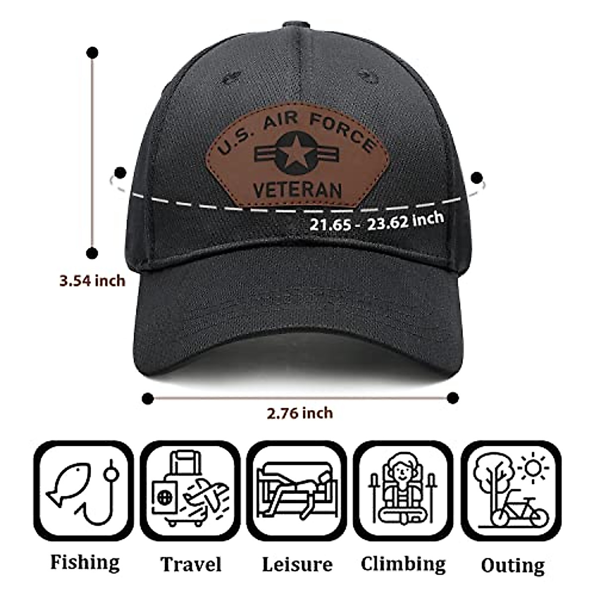 Foakecb US AIR Force Veteran Hat with Leather Patch Military Insignia Cap for Men and Women- Black