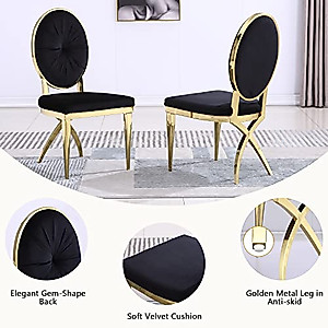 ACEDÉCOR Dining Chair Set of 4, Black Velvet Dining Room Chair with Round Back & Gold Unique Legs, Luxurious Dining Chair in Black and Gold