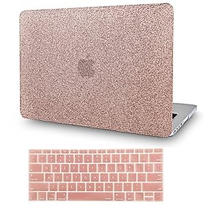 KECC Laptop Case for MacBook Air 13" w/ Keyboard Cover Plastic Hard Shell Case A1466/A1369 2 in 1 Bundle (Rose Gold Sparkling)