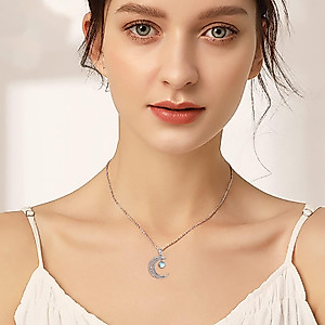 Midir&Etain Moon Necklace 925 Sterling Silver Moon Stone Necklace Celtic Knot Moon Pendant Moon Jewelry Gift Women