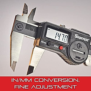 Starrett Stainless Steel Electronic Slide Caliper - 0-8" Range, 0005" Resolution, LCD Display, Fine Adjustment Thumb Wheel, in/mm Conversion - EC799A-8/200