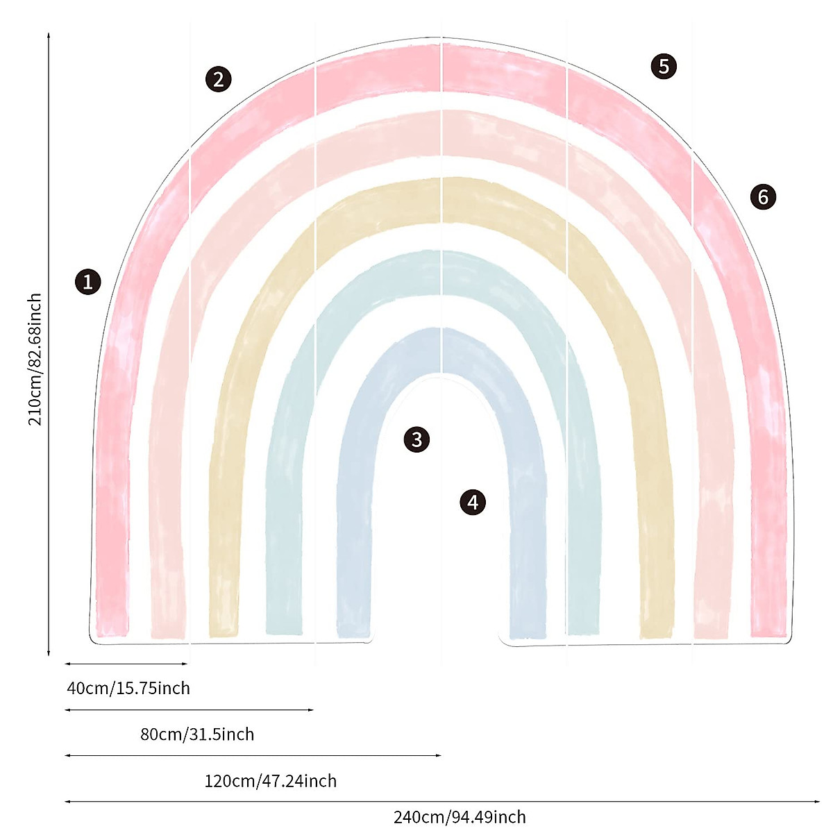 Colorful Rainbow Wall Sticker Stickers,for Baby Kids Girls Bedroom Wall Art,Peel and Stick Large Fabric Watercolor Rainbow Wall Mural Stickers,Rainbow Wall Sticker Decals for Living Room,94.49"x82.68"