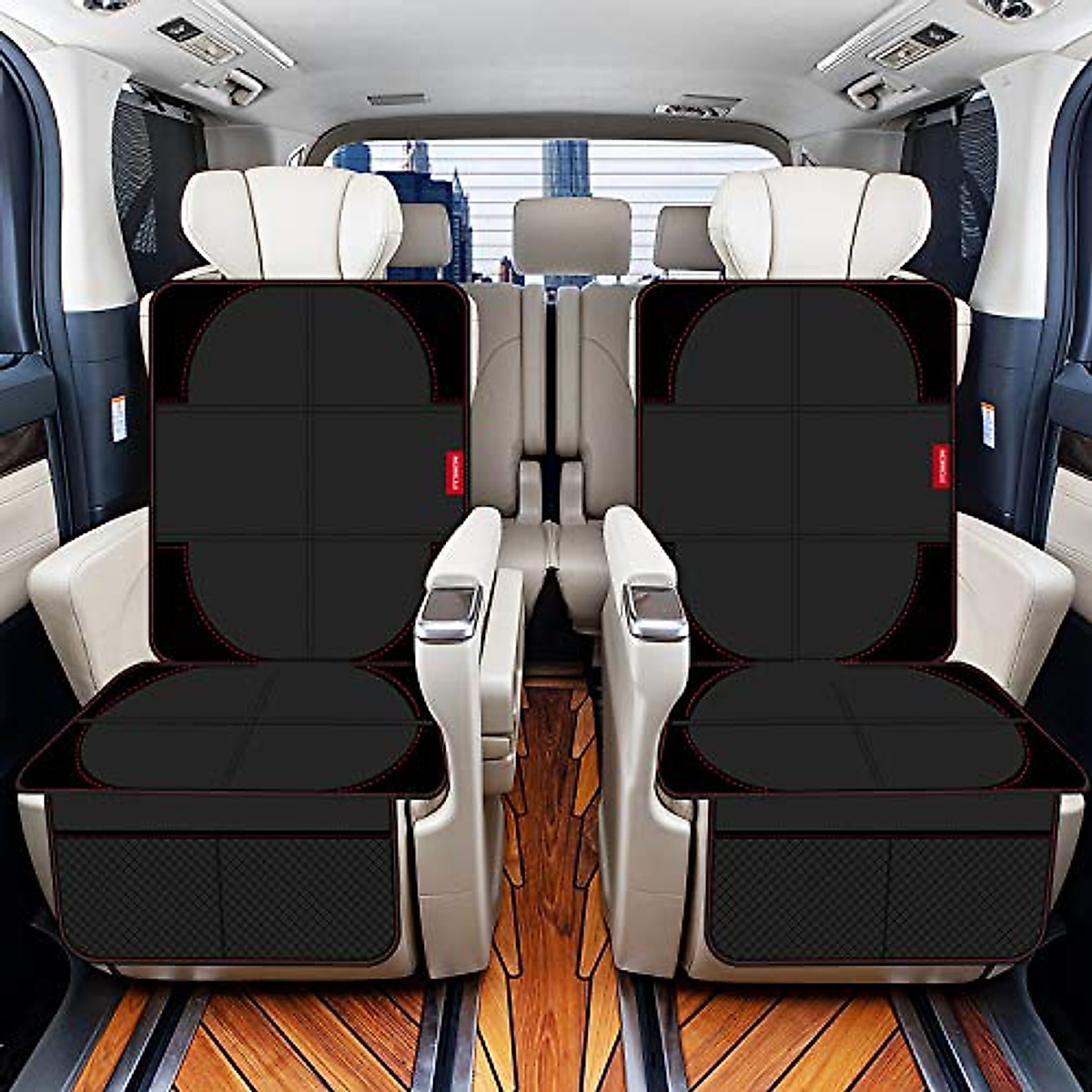 MORROLS Car Seat Protector, 2 Pack Carseat Protector with Thick Padding, Baby/Pets for Child Car Seat-Mesh Pockets-Waterproof-Universal Size(Black)