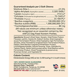 NaturVet – Glucosamine DS Plus - Level 2 Moderate Care – Supports Healthy Hip & Joint Function – 70 Soft Chews & Advanced Probiotics and Enzymes Supplement, Plus Vet Strength Probiotic 70 Soft Chews
