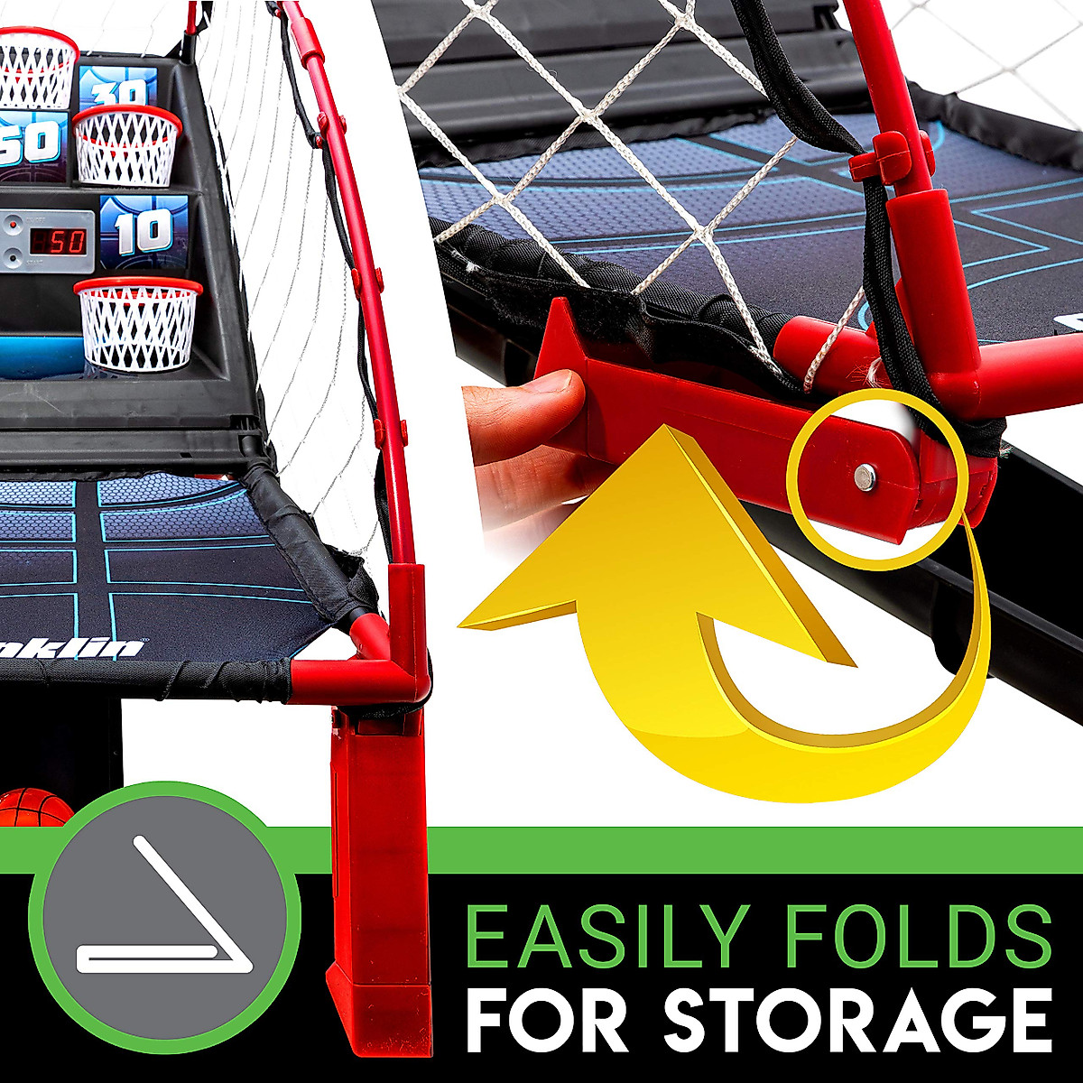 Franklin Sports Basketball Arcade Game - Table Top Bounce A Bucket Shootout Basketball Game - Indoor Electronic Basketball Gameroom Game for Kids + Adults - Fun Basketball Toy for Boys + Girls - Red