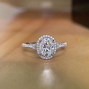 CGSRING 1.5 Carat Oval Cut Moissanite Engagement Ring Hidden Halo Oval Moissanite Rings for Women (9.5)