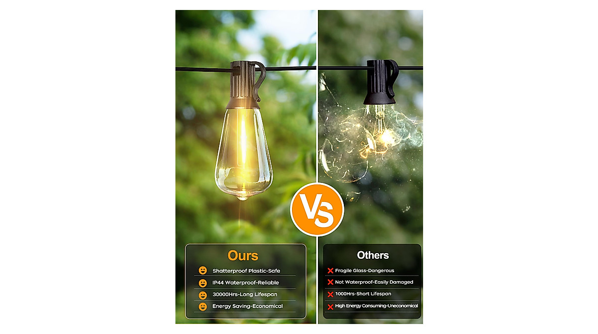 PARTPHONER 120FT Outdoor String Lights - Dimmable & Waterproof