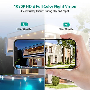 ACCUHR Outdoor Wireless Security Camera System,1080P WiFi Home Surveillance Camera 2-Way Audio, Full Color Night Vision, PIR Motion Detection, Siren Alarm