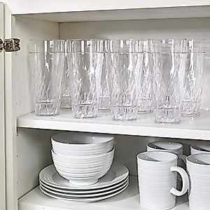 US Acrylic Palmetto 20 ounce Plastic Stackable Water Tumblers in Clear | Lightweight Value Set of 16 Drinking Cups | Reusable, BPA-free, Made in the USA, Top-rack Dishwasher Safe