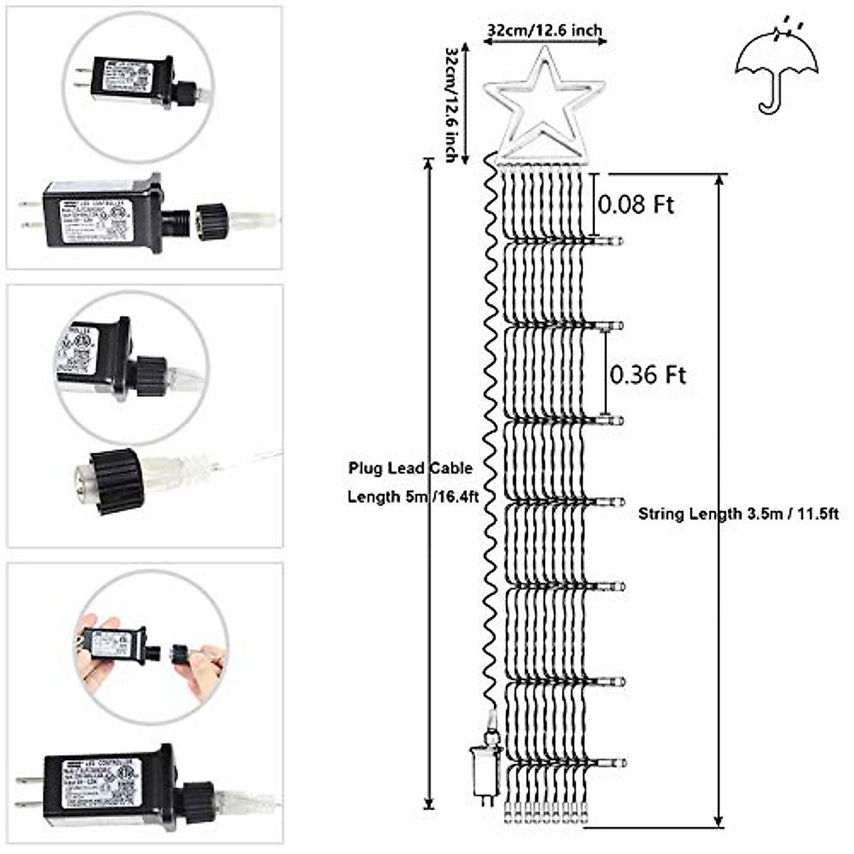 Okura (New) Cerflyer Christmas Decoration Outdoor Star String Lights, 320 LED Christmas Tree Topper Lights with 14" Lighted Star for Halloween Christmas New Year Holiday Garden Yard (White)