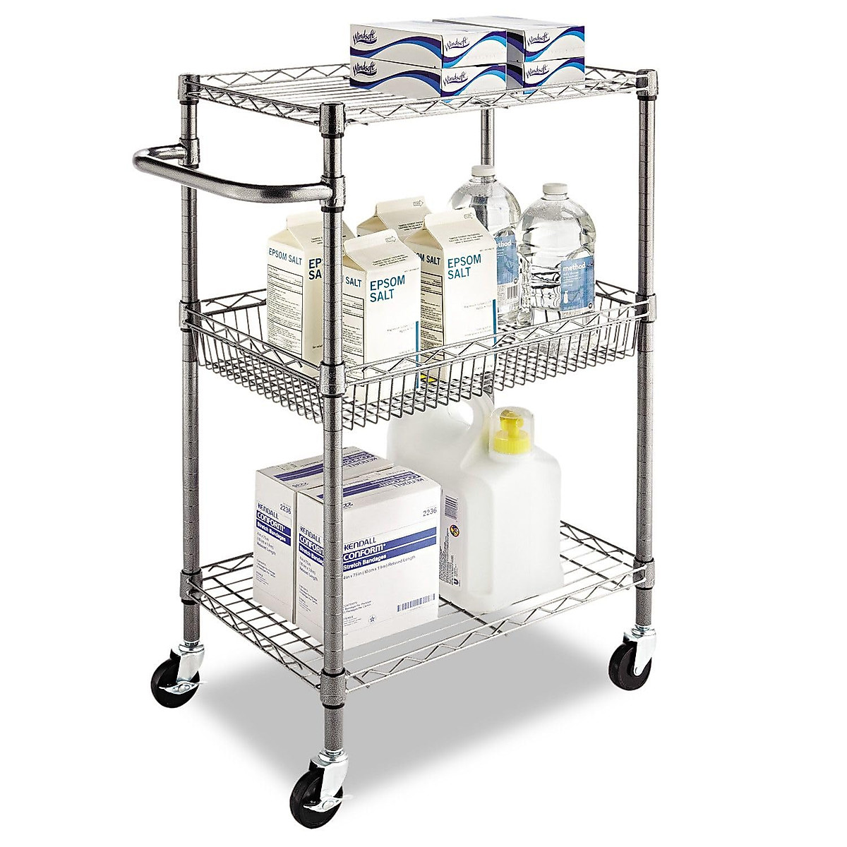 Alera 3-Tier Wire Rolling Cart, 3-Tier Wire Rolling Cart,28w x 16d x 39h, Black Anthracite