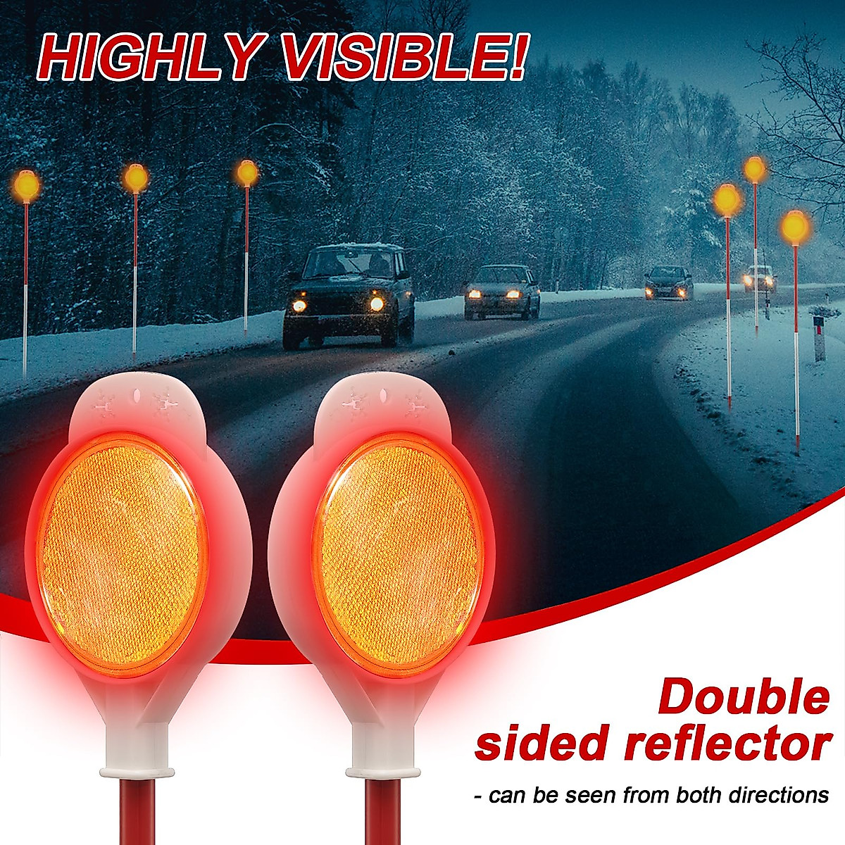 Driveway Markers, 48 Inch Driveway Reflectors for Snow Plowing - Double Sided Reflective Driveway Markers Snow Stakes with Easy Visibility at Night and All Weather (4 Pack)