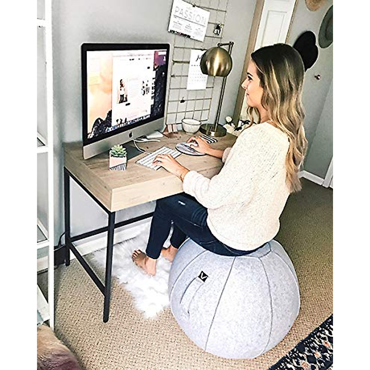 Vivora Luno - Sitting Ball Chair for Office and Home, Lightweight Self-Standing Ergonomic Posture Activating Exercise Ball Solution with Handle & Cover, Classroom & Yoga, Standard