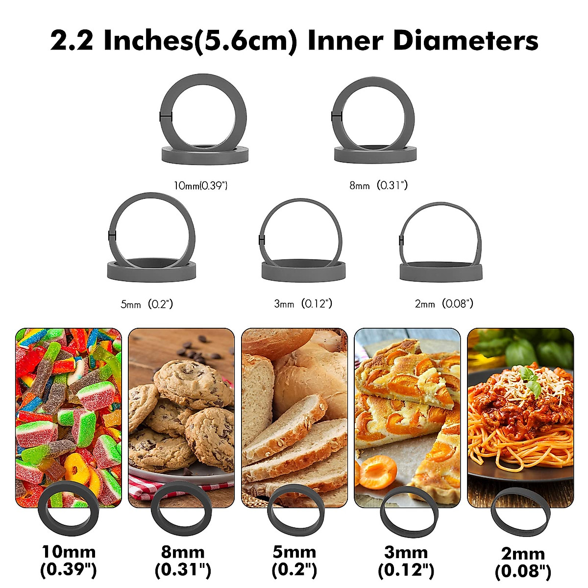 Silicone Rolling Pin Rings for Dough Thickness (10 Pieces Set), Silicon Guide Rings for Rolling Pin, Flexible Adjustable Thickness Spacer Bands Fit 2.2-2.44 Inch(56-62MM) Wide Roller by Foepoge(Gray)