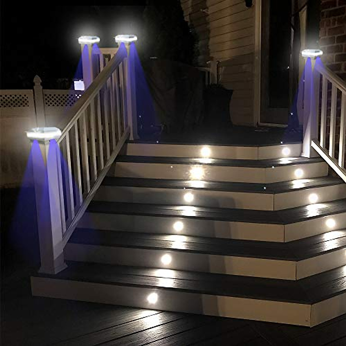 FVTLED Solar Outdoor Post Cap Lights, Solar Post Light Fits 4x4 5x5 6x6 Wooden Posts, IP65 Waterproof High Brightness 52 LEDs Lighting for Fence Deck Patio Garden Decoration (White, 4 Pack)