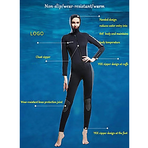 Xinsy Women's 5MM Neoprene Hooded Wetsuit Full Body Warm Padded Knee Pads Front Zipper Diving Suit for Spearfishing,Scuba, Stand-Up Paddle Boarding,S