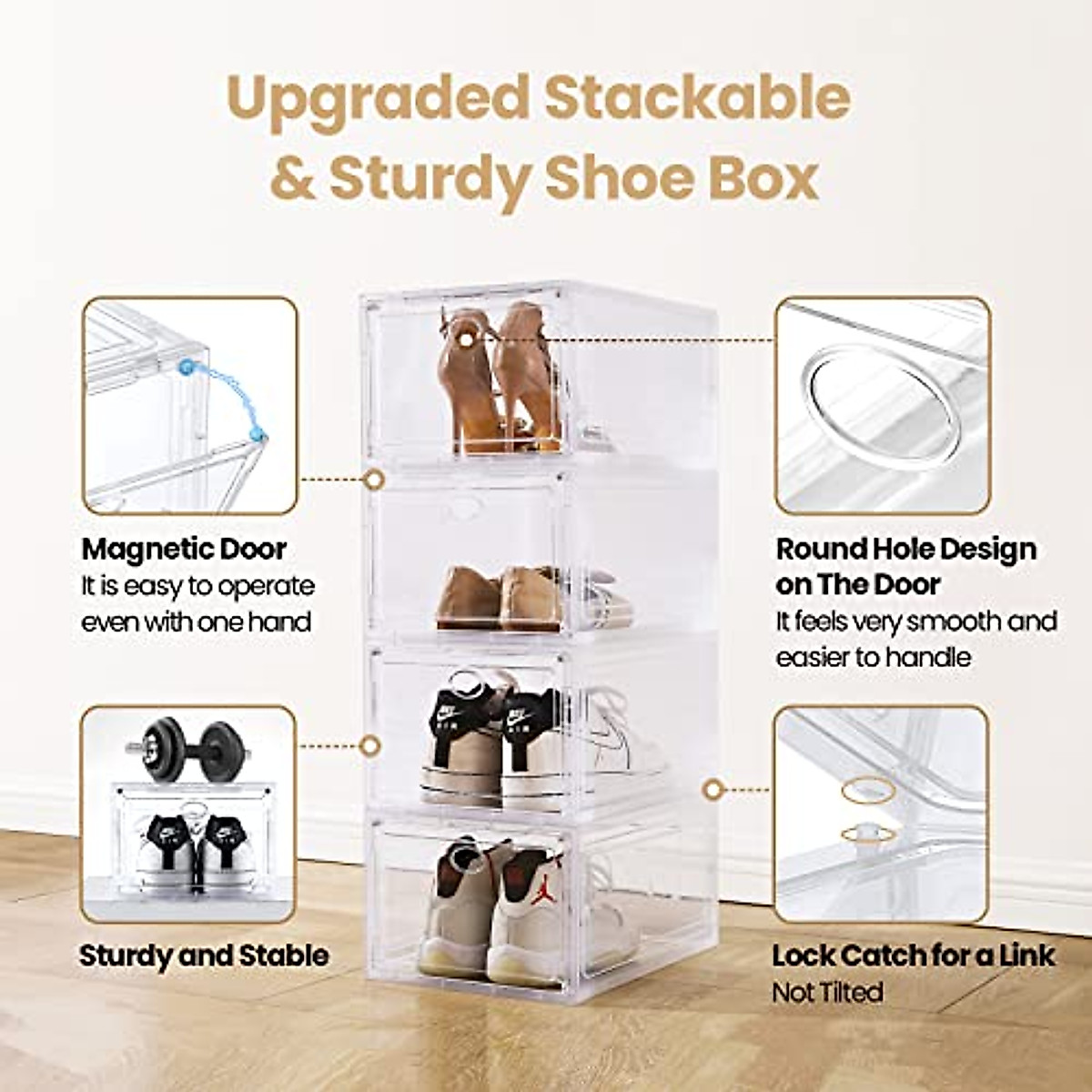 SOGOBOX Shoe Storage Boxes,Set of 8,Clear Plastic Stackable Shoe Organizer for Closet,Space Saving Shoe Containers For Sneaker Display, Fit up to US Size 12(13.8”x 9.84”x 7.1”)