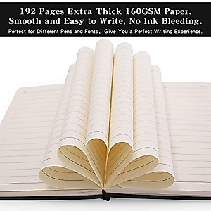 Btooktops Hardcover Notebook for Work, Lined Journal for Man Woman Writing, A5 College Leather Diary with Inner Pocket 192 Pages (Black)