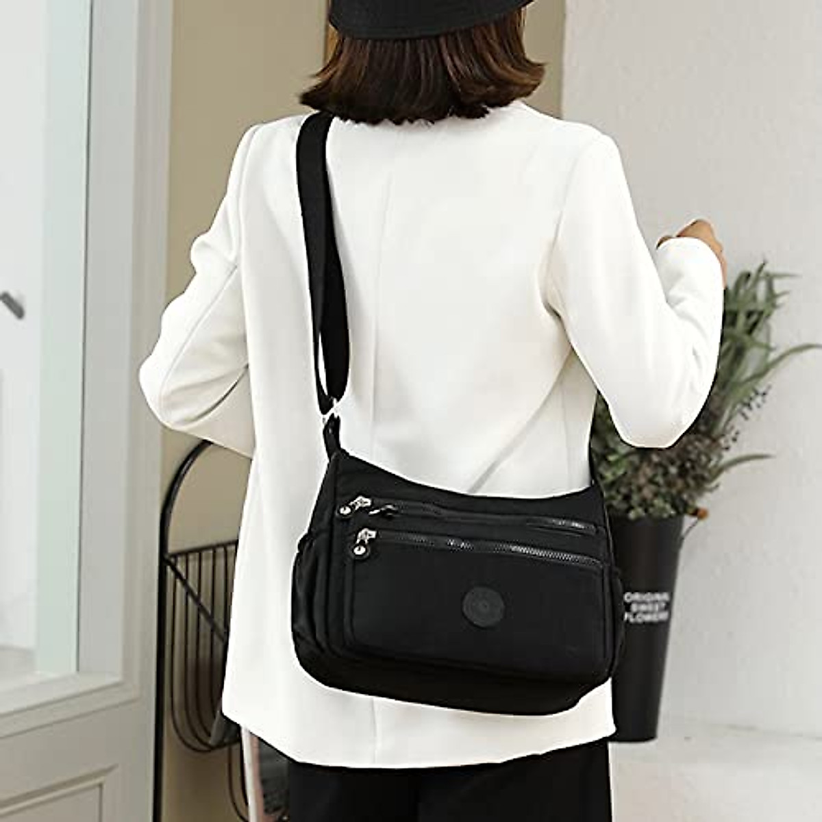 KEEPOP Women Nylon Shoulder Handbag Roomy Crossbody Purse Lightweight Fashion Multi Pocket Top Handle Satchel Shopper Work Travel Hobo Bag