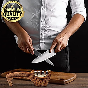 Speedy Barcodes Voguish Kitchen 3-stage wooden grained manual knife sharpener,Kitchen Knife Accessories to Repair,Grind,Polish Blade,Professional Knife Sharpening Tool for Kitchen Knives