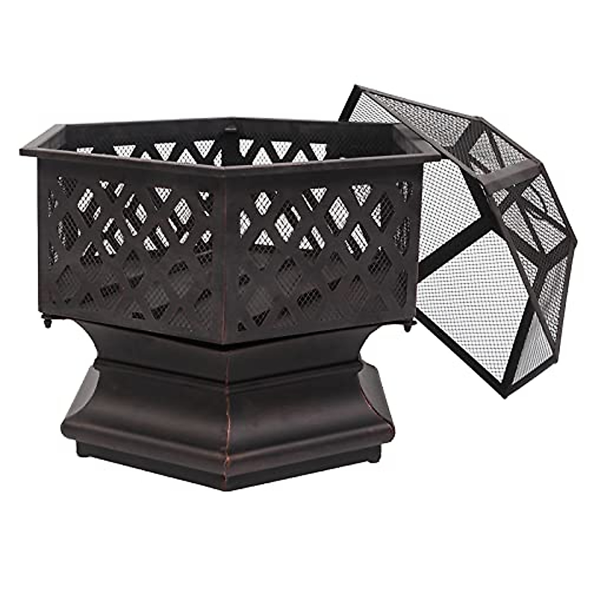 Fire Pits 22" Multifunctional Fire Pit Bowl, Hexagonal Shaped Iron Burning Outdoor Firepit Steel BBQ Grill Fire Bowl for Camping Patio Backyard Garden Picnic Bonfire